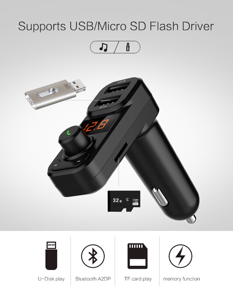 Bt Bluetooth Ara Kiti Handsfree Fm Verici Kablosuz A Dp Araba Mp