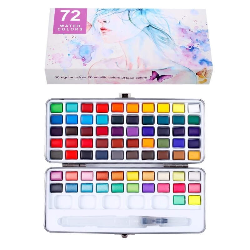 50/72/90 Color Solid Watercolor Set Basic Neon Gli... – Grandado
