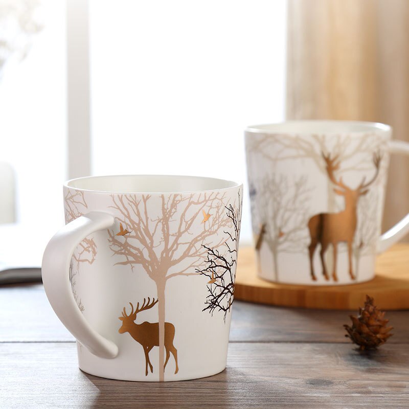 Gold Elk Deer Ceramic Mugs Coffee Cups White Mugs ... – Grandado
