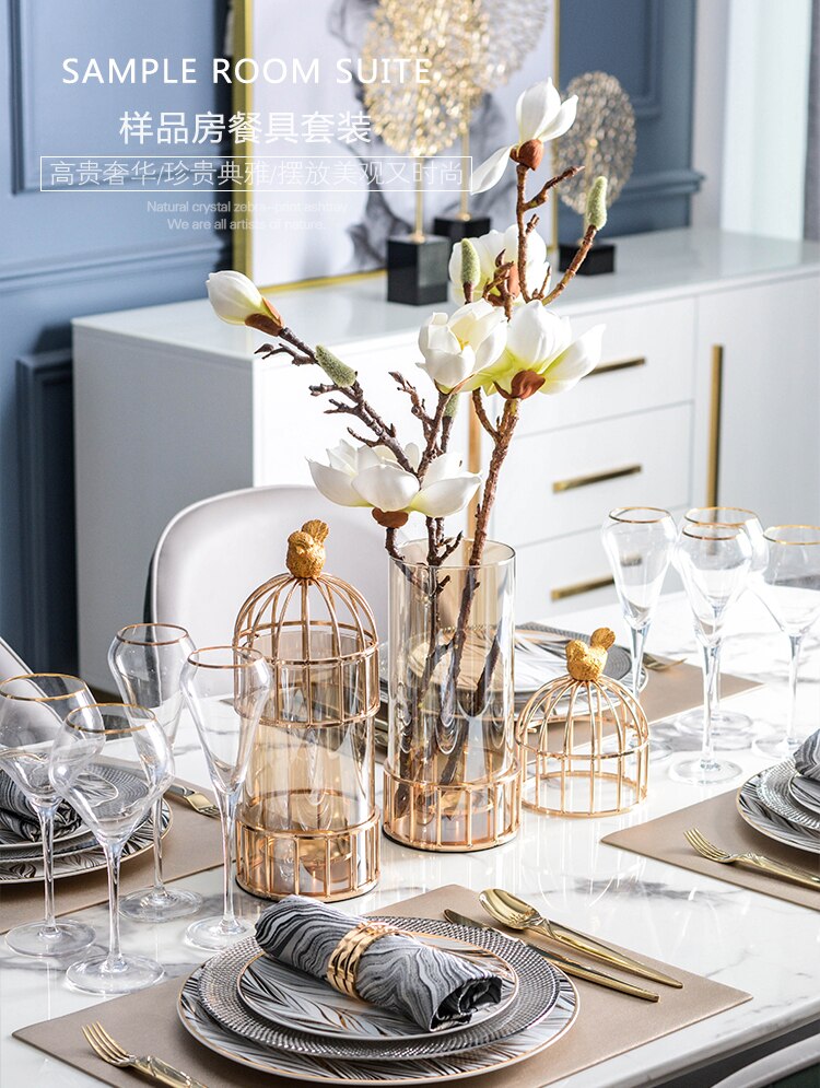 Luxury Gold Line Ceramic Dinner Plate Geometric Di... – Vicedeal