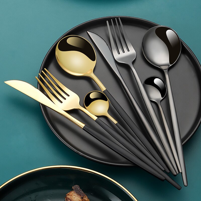 Gold Silver Color Cutlery Set Forks Knives Spoons ... – Grandado