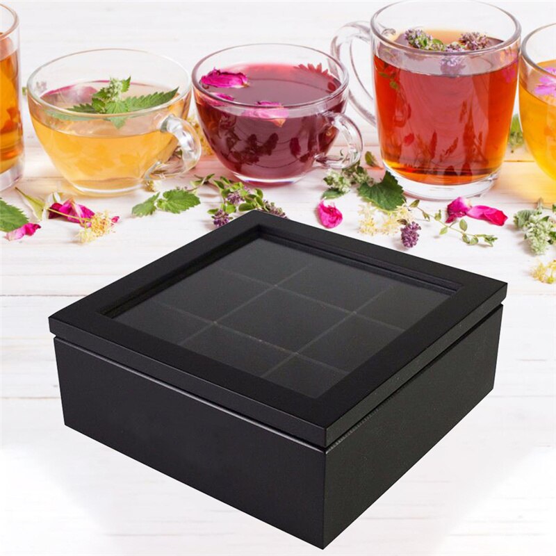 Houten Thee Box Organizer Met Deksel 9 Compartimen... – Vicedeal