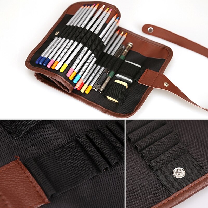 Canvas Lederen Schets Roll up etui Borstel Pen Box... – Grandado