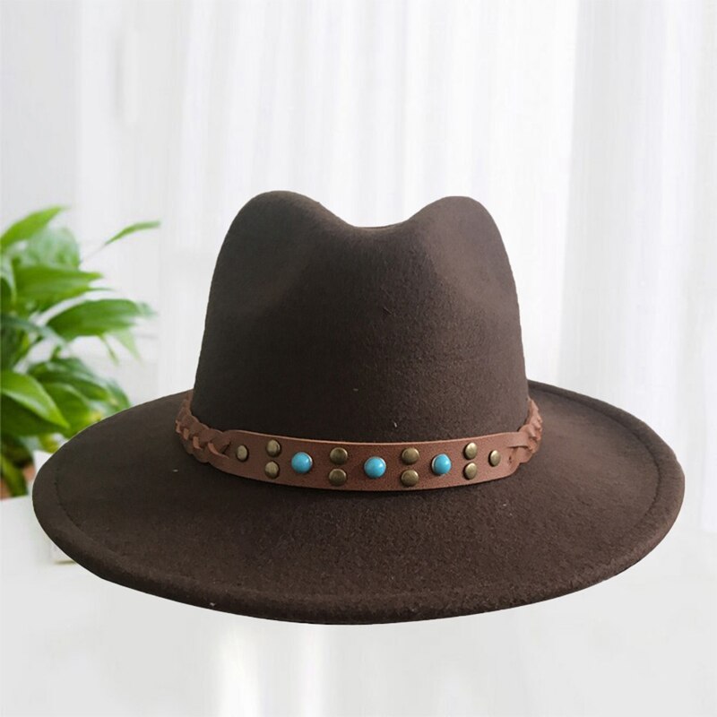 Wool Felt Western Cowboy Hat For Women Men Wide Br... – Grandado