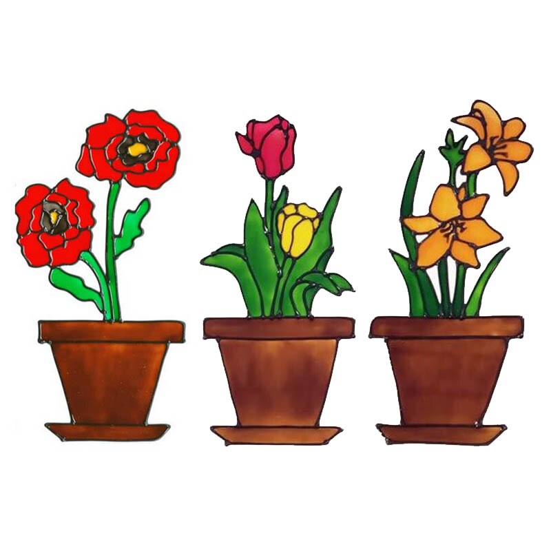 Rode Bloem Pot Stickers Muurstickers Vensterglas D... – Vicedeal