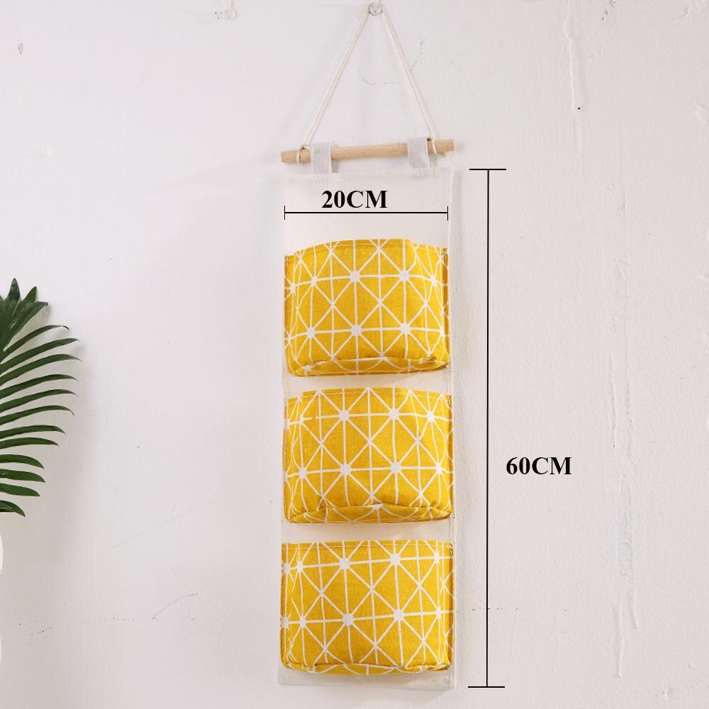 3 Pockets Cotton Linen Wall Hanging Storage Bags D... – Grandado