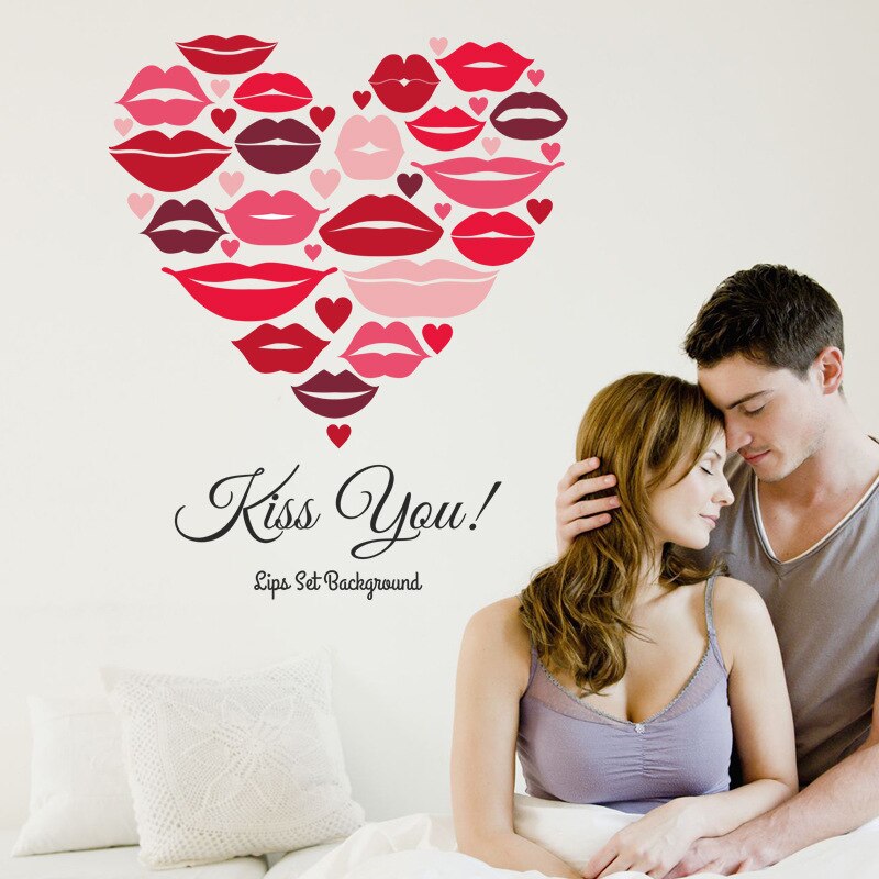 Romantic red lips combination Wall Sticker Wedding... – Grandado