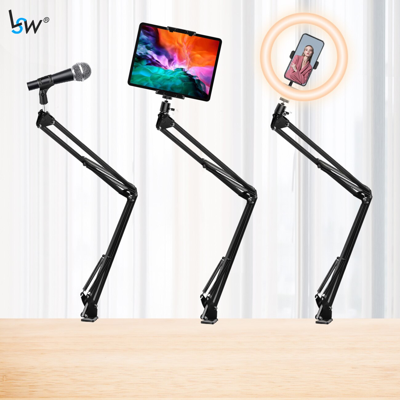 Mic Boom Desk Arm Stand with Phone Holder, Boom Su... – Grandado