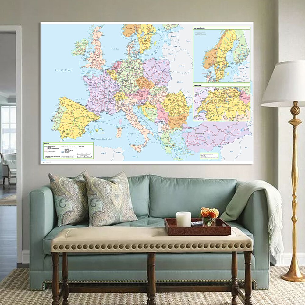 225*150cm The Europe Political Map Traffic Route M... – Grandado