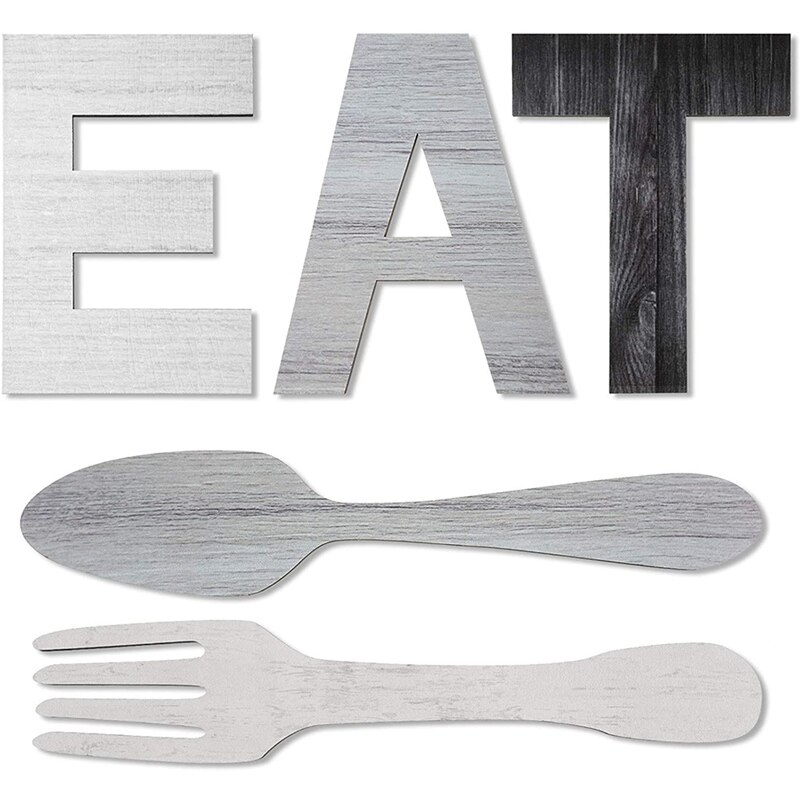 Set of EAT Sign, Fork and Spoon Wall Decor, Rustic... – Grandado