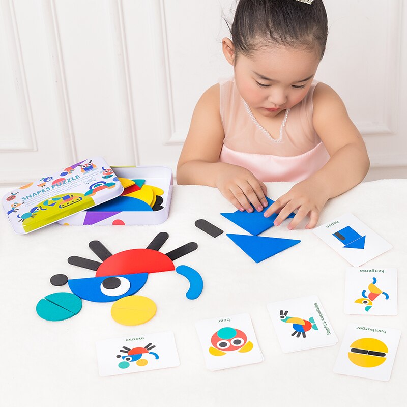 Geometry Puzzles Wooden Toys For Kids Shapes Puzzl... – Grandado