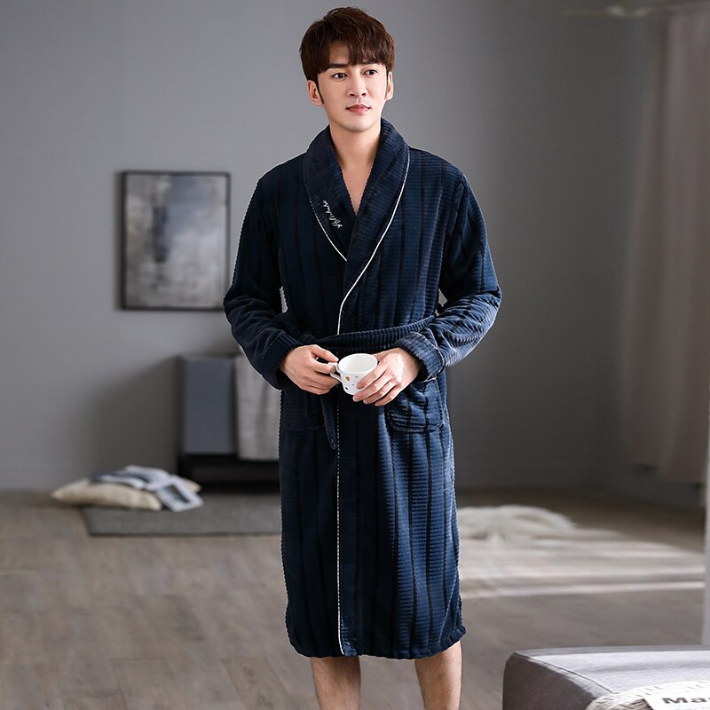 Flannel Men Nightwear Winter Coral Fleece Gown Sle... – Vicedeal