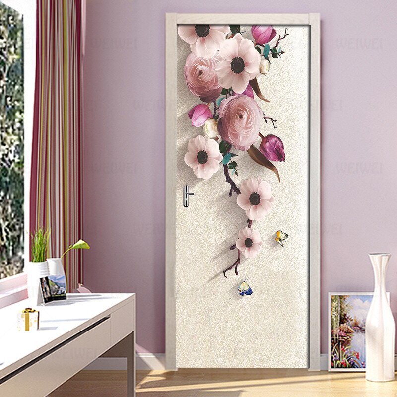 3D Stereo HD Hand Painted Pink Flowers Door Sticke... – Vicedeal