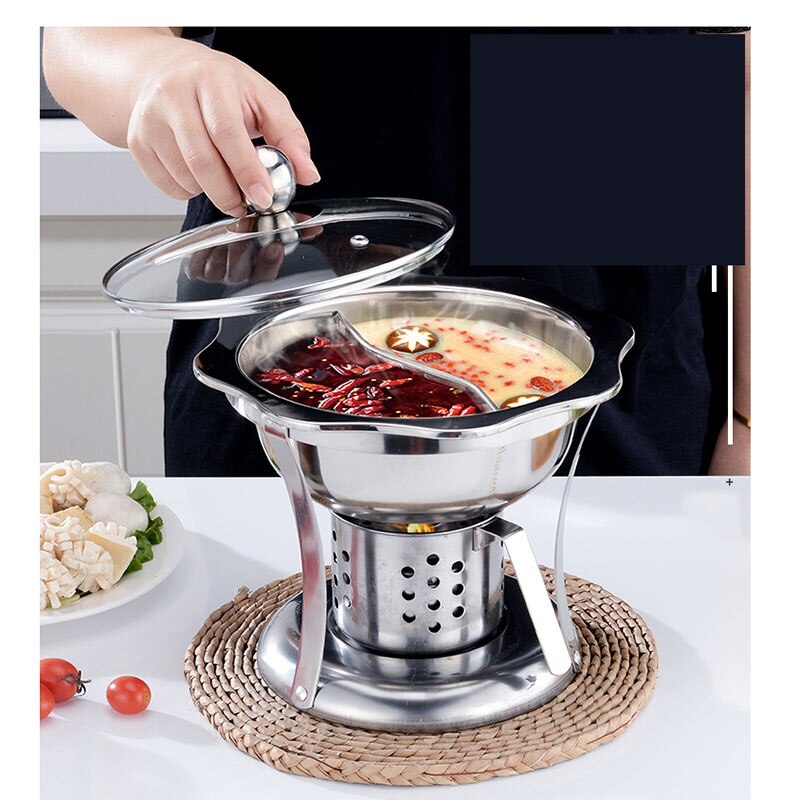 Two-flavours hotpot with divider glass lid set 17c... – Vicedeal