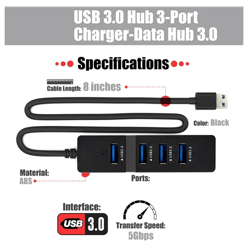 Concentrador de red USB 3,0, adaptador de 4 puerto... – Grandado