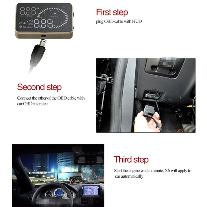 X6 Car Head Up Speedometer Temperature Speed Front... – Grandado