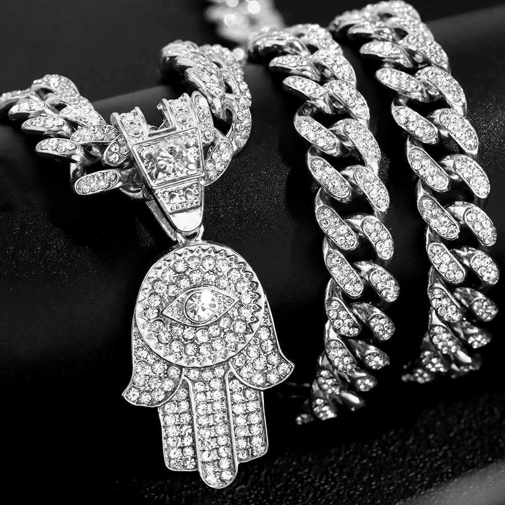 Bling Crystal Evil Eye Hamsa Pendant Necklace Men ... – Grandado