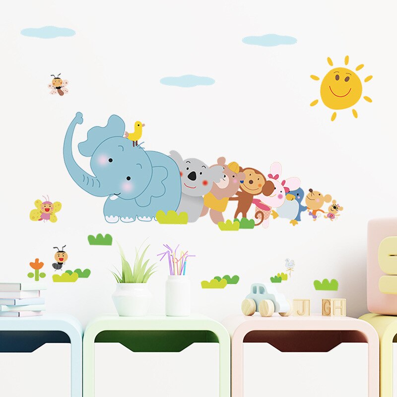 Happy animals Elephant Monkey wall sticker for kid... – Grandado