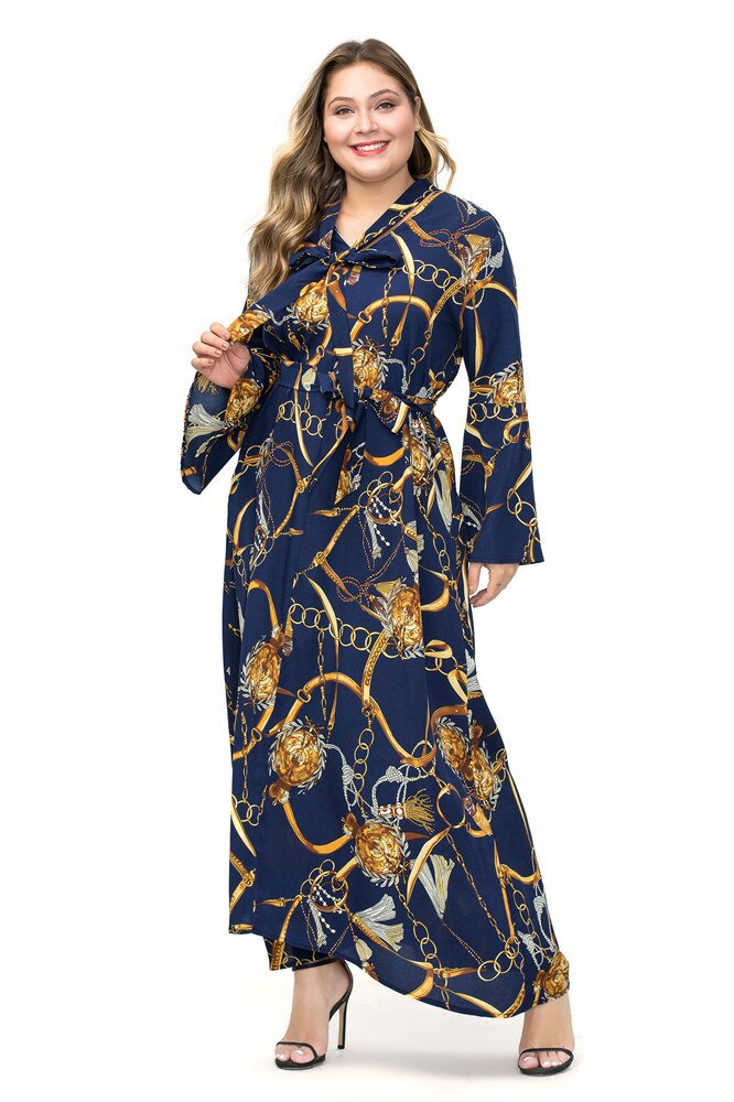 Chiffon Plus Size Abaya Jurk Vrouwen Revers Lace-U... – Grandado