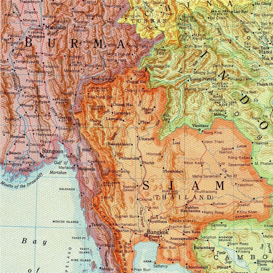 1902 Vintage Map of THAILAND Burma Map Indochina R... – Grandado