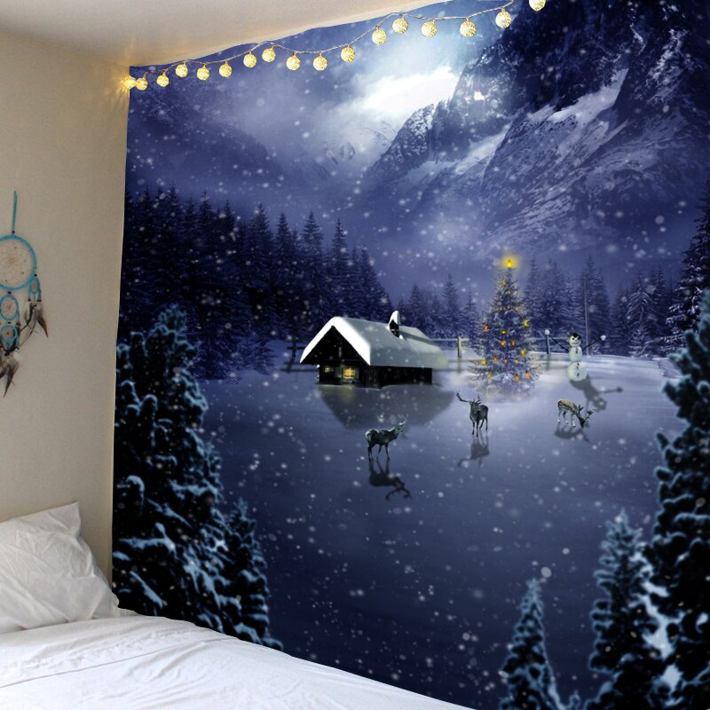 Christmas tapestry Snowy Christmas night backgroun... – Grandado