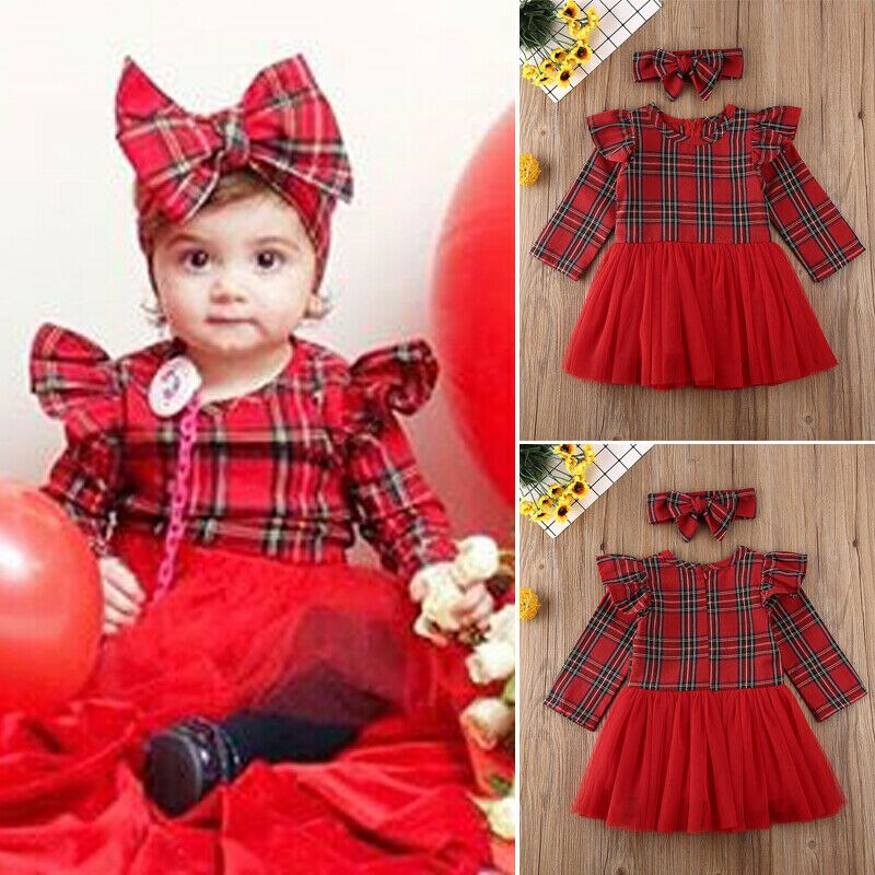 Kerstmis Peuter Baby Meisje Plaid Jurk Kleding Ruc... – Grandado