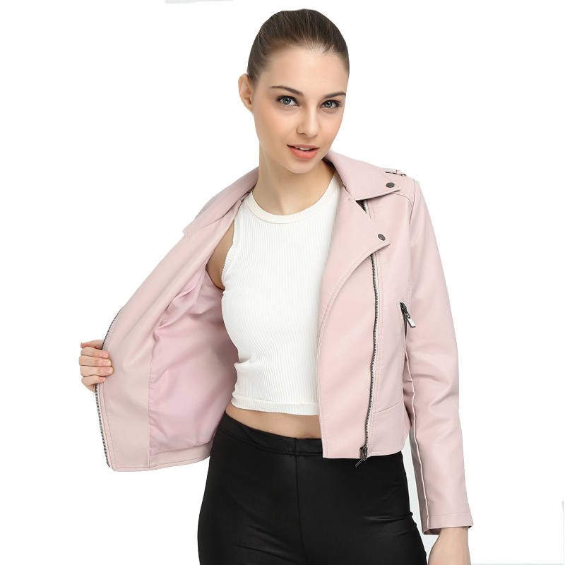 Women Pink Leather Jacket Short Biker Coats Faux L... – Grandado