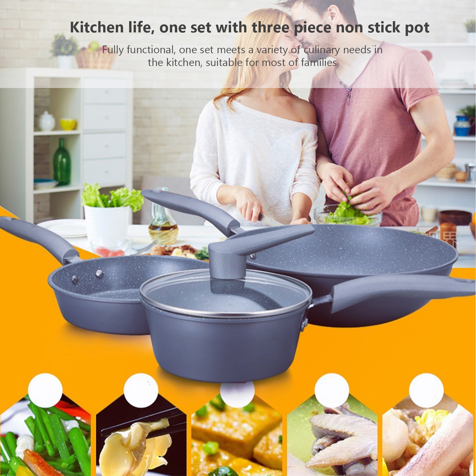 3PCS Cookware Set Non-Stick Fry Pan Wok Saucepan M... – Grandado