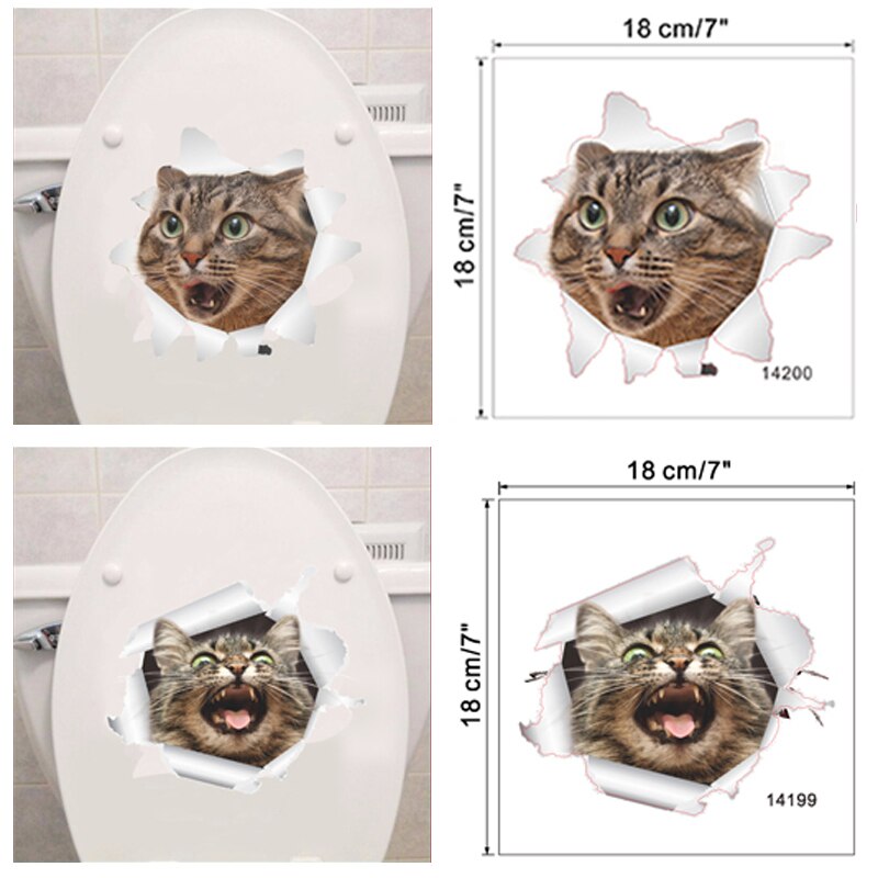 Vinyl Kat 3D Wc Muursticker Gat View Badkamer Woon... – Grandado