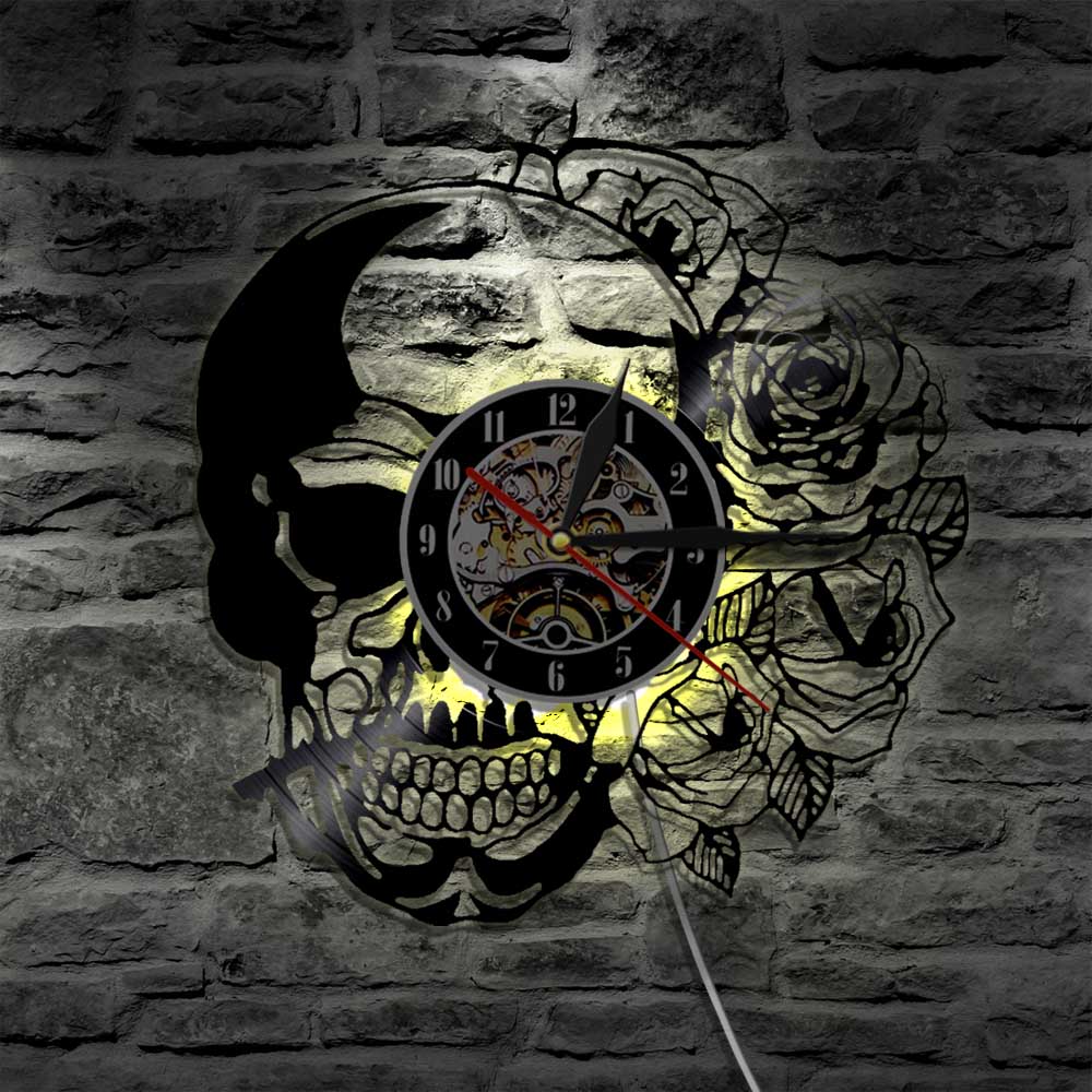 1Piece Skull With Rose Vinyl Record Wall Clock Han... – Grandado