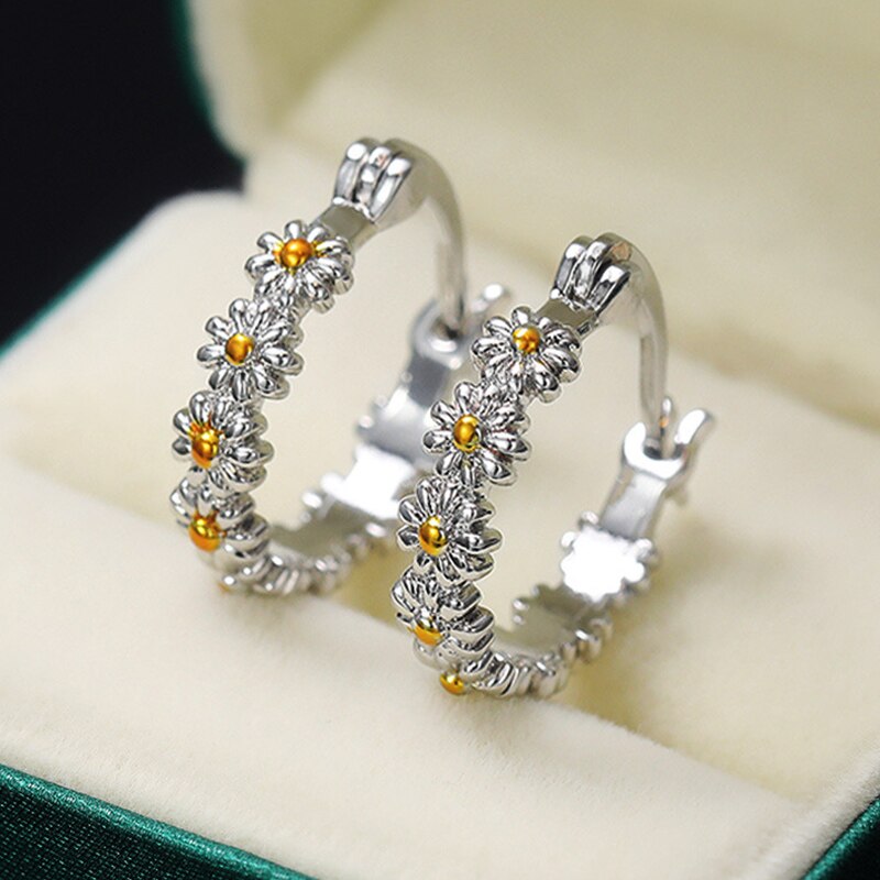 Vintage Daisy Round Hoop Earrings For Women Weddin... – Grandado