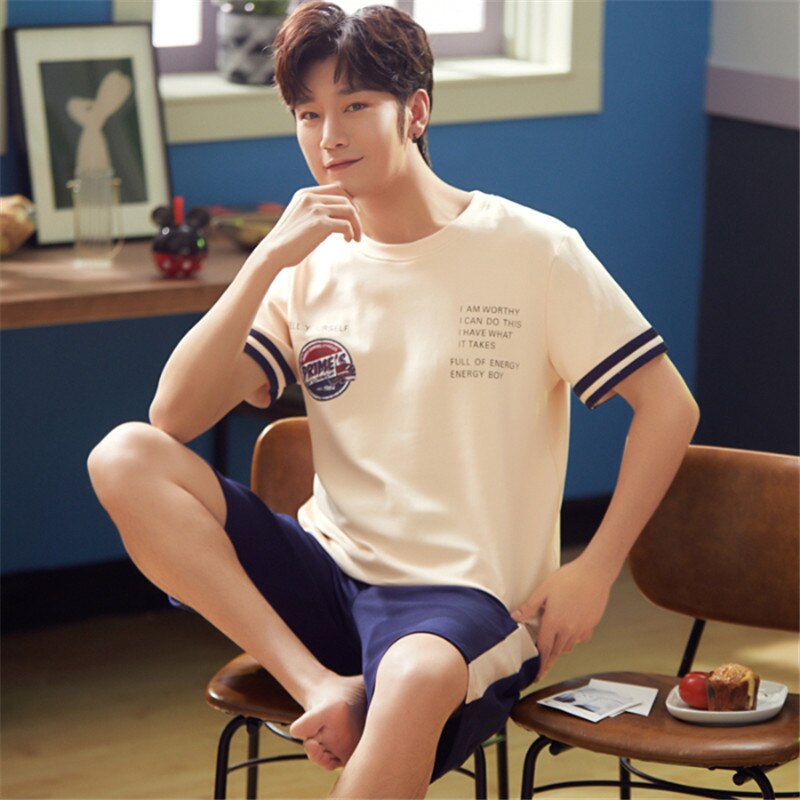 Mannen Zomer Koreaanse Katoenen Pyjama Pyjama Comf... – Vicedeal