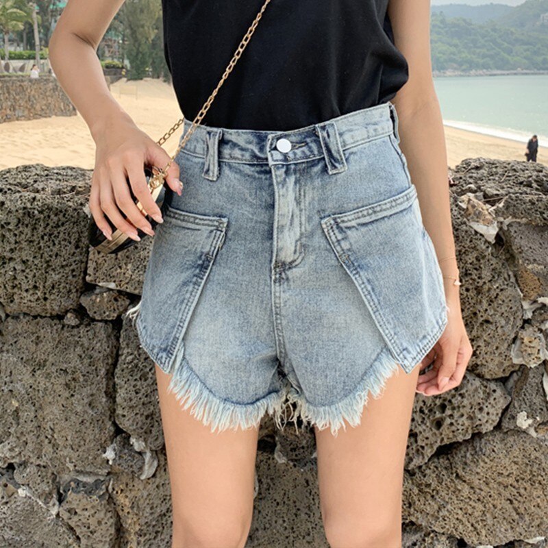 High Waist Summer Womens Pockets Tassel Denim Shor... – Grandado