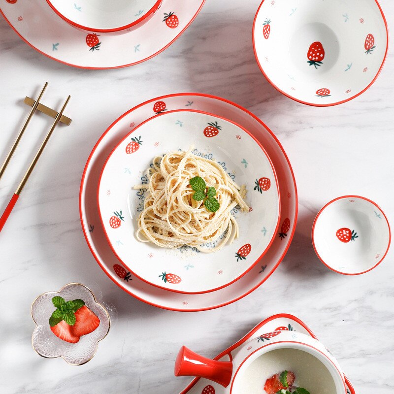 Hand painted strawberry underglaze color tableware... – Grandado