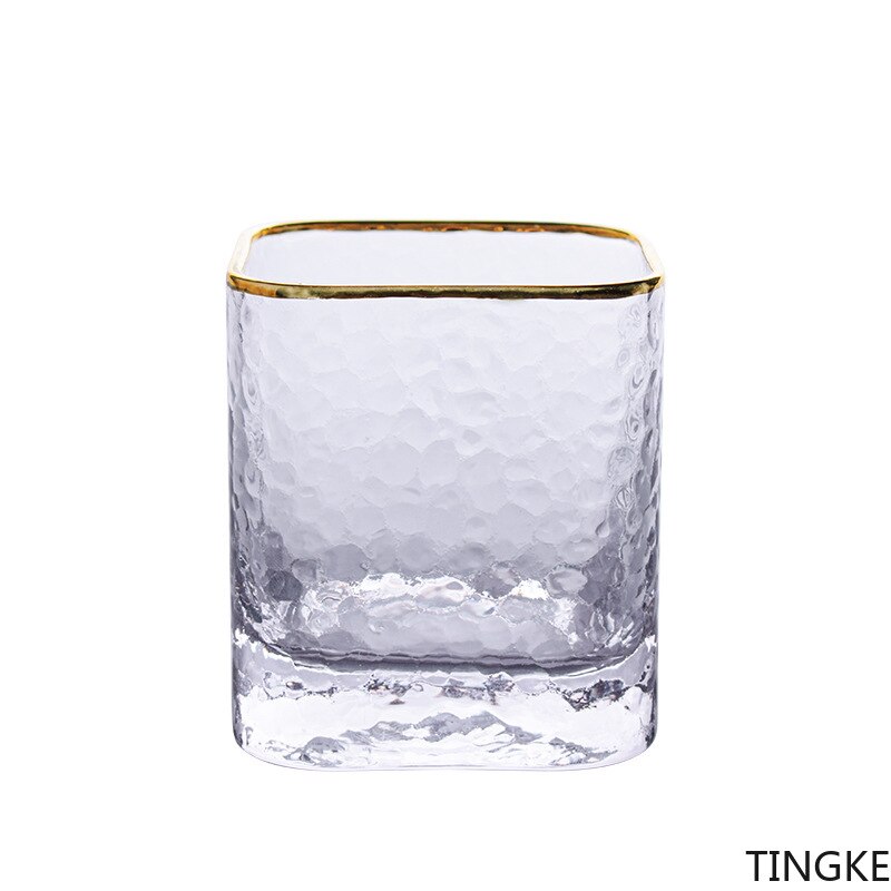 Japanese hammered glass with gold rim, square wate... – Grandado