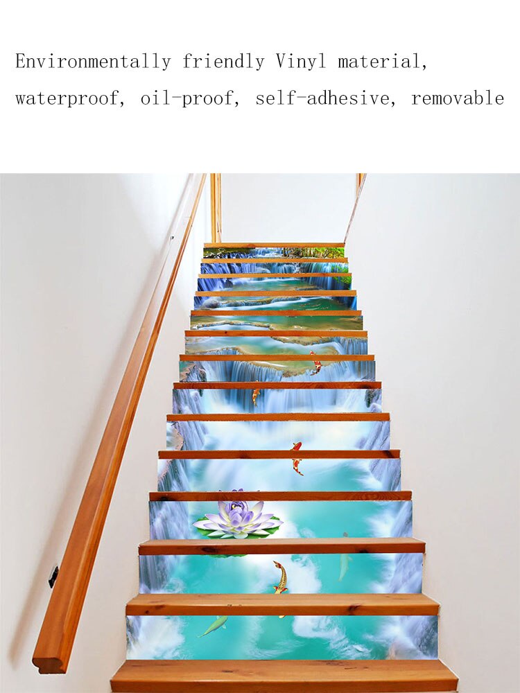 Oil Painting Style Waterfall Diy Staircase Sticker... – Grandado