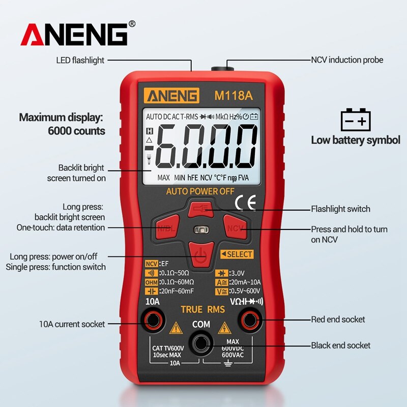 ANENG M118A Mini Digital Multimeter Durable Automa... – Grandado