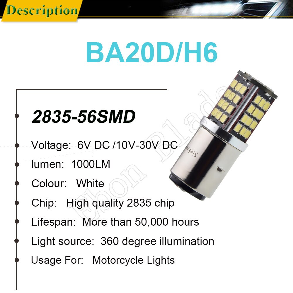 2Pcs BA20D H6 LED Motorrad Scheinwerfer Birne 2835... – Grandado
