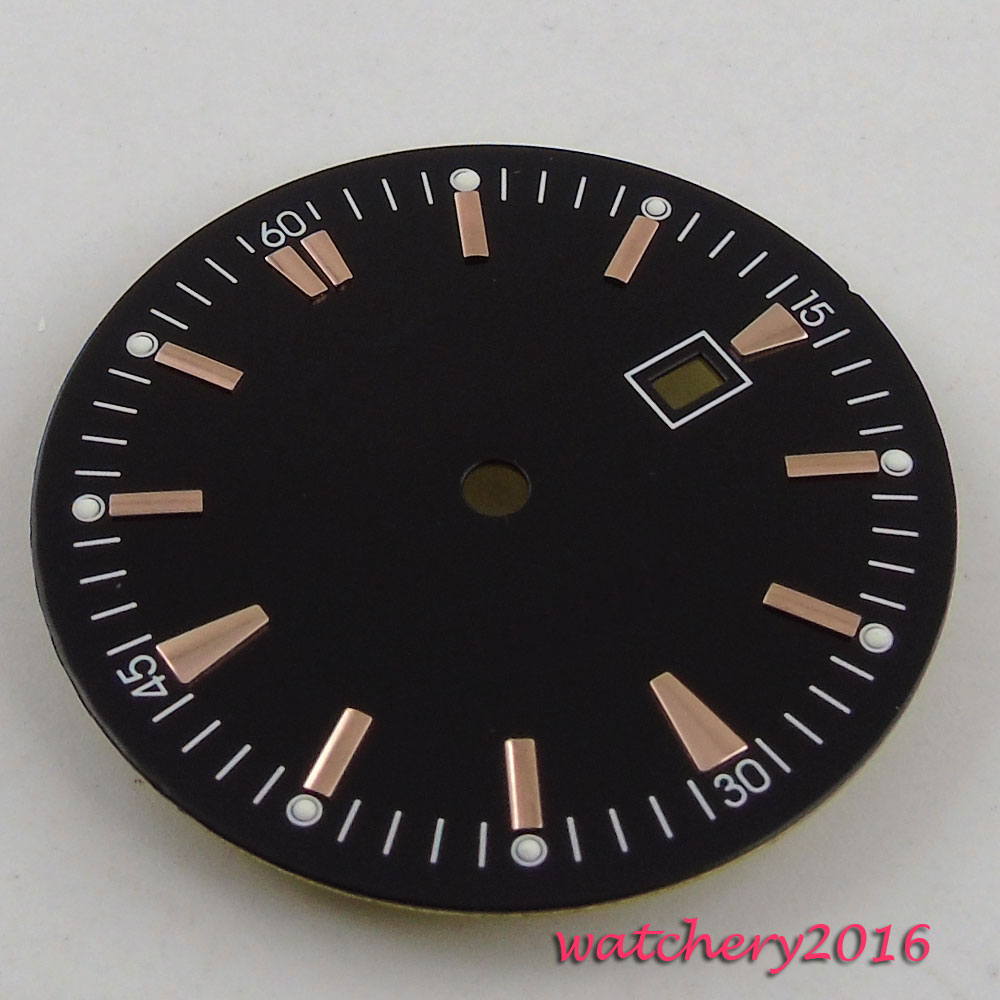 34.8mm black dial gold marks date window fit ETA 2... – Grandado