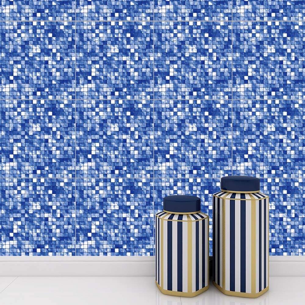 Blue Mosaic Tile Wall Sticker Self Adhesive DIY Ho... – Grandado
