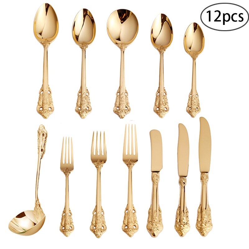 12pcs Luxury Gold Dinnerware set Retro Stainless S... – Grandado