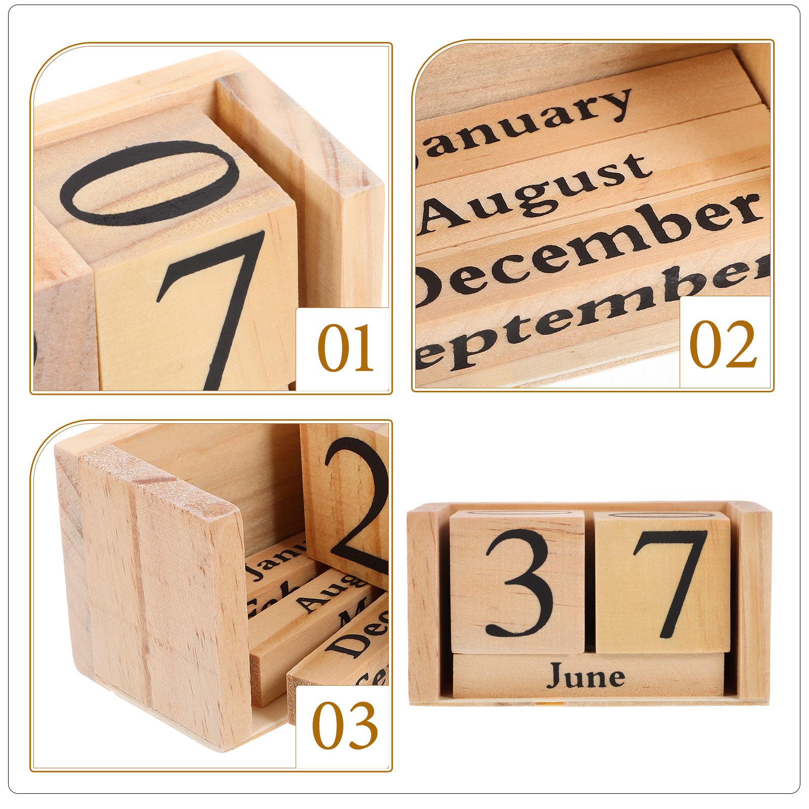 Wood Calendar Wooden Square Calendar Desktop Decor... – Grandado