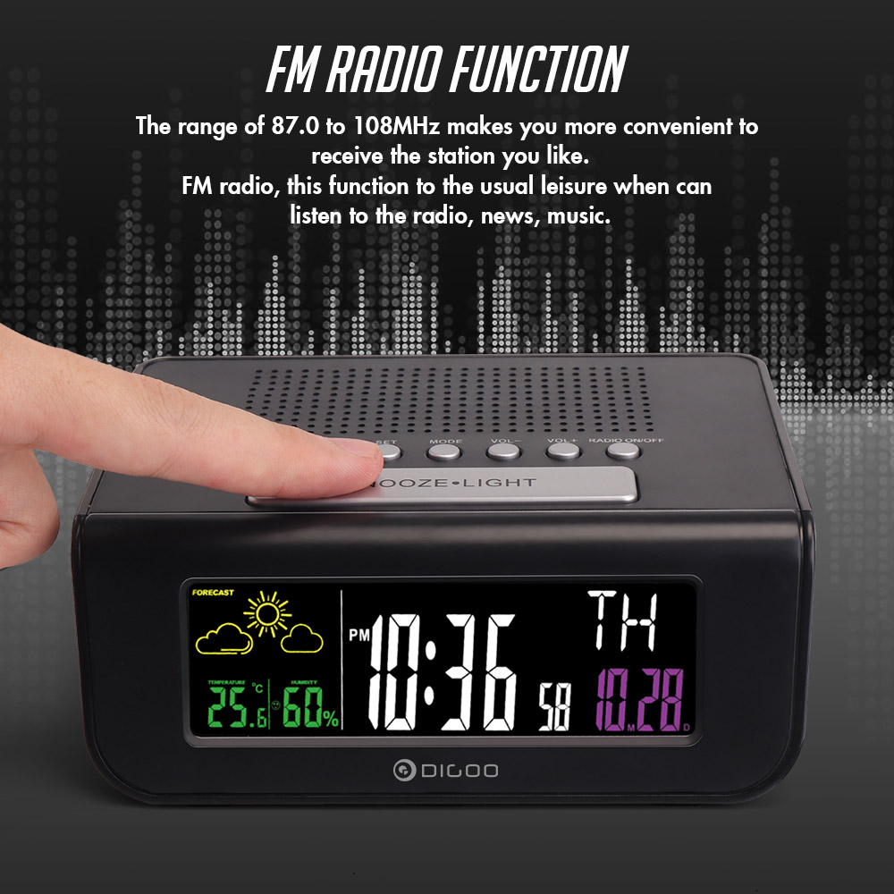 Digoo DG-FR100 Color Wireless FM Radio Clock Digit... – Grandado