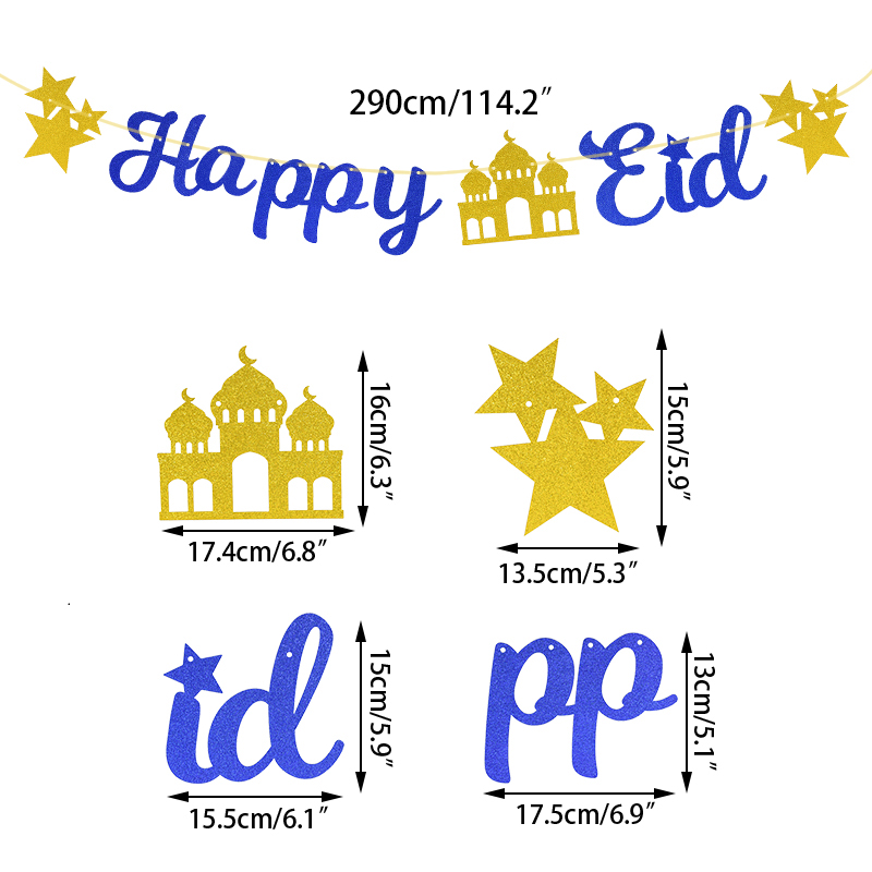 1Set Eid Mubarak Banner Bunting Happy Islamic Musl... – Grandado