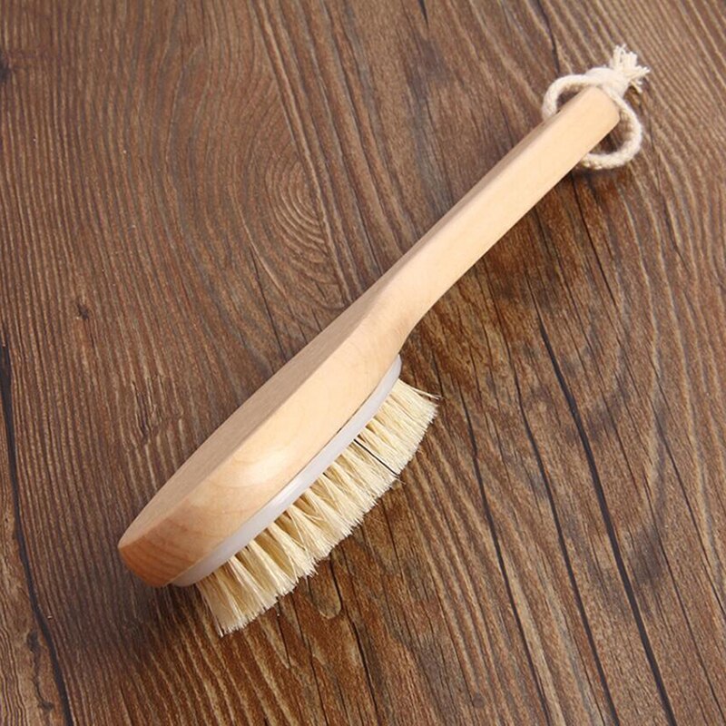 Natural Bristle Middle Long Handle Wooden Scrub Skin Massage Shower ...