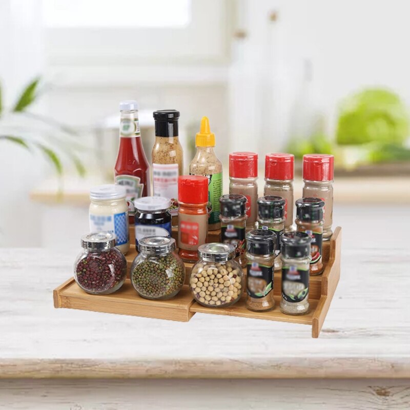 3-Tier Expandable Bamboo Spice Rack Display Shelf ... – Grandado