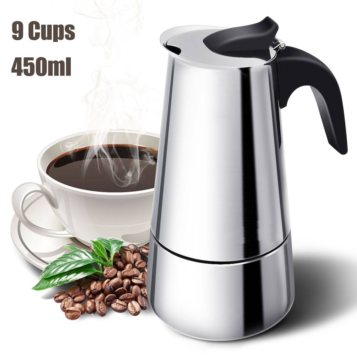 9 Cups Coffee Maker Pot Stainless Steel Mocha Espr... – Grandado
