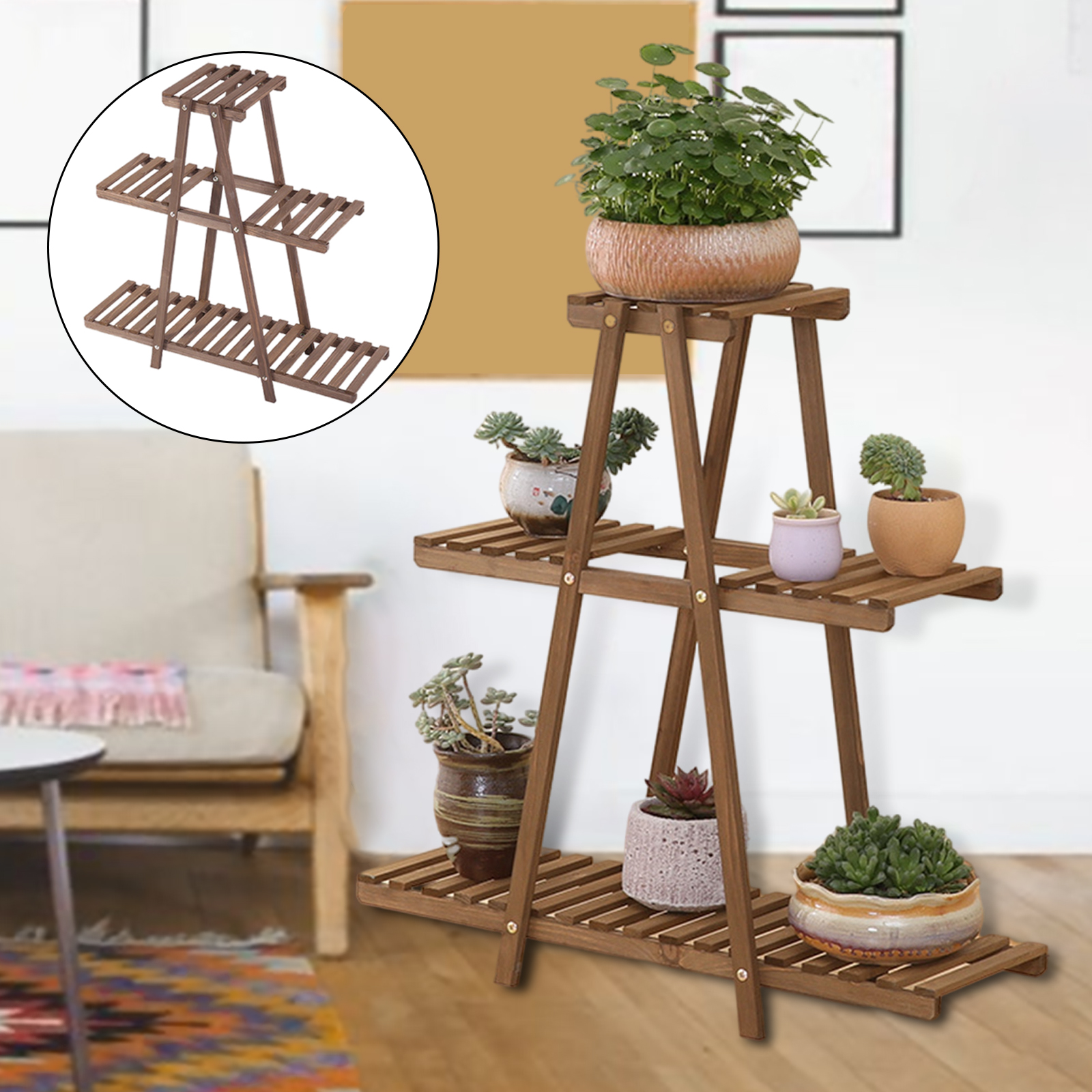 3 Tiers Wooden Flower Rack Plant Stand Multi Flowe... – Grandado
