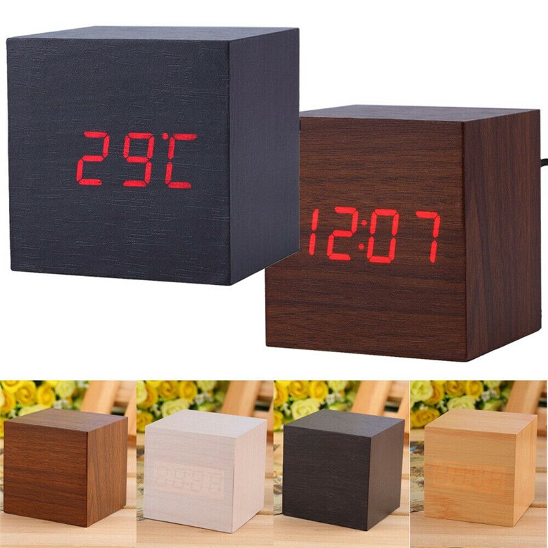 Electronic Digital Wood LED Alarm Clock Sounds Con... – Grandado