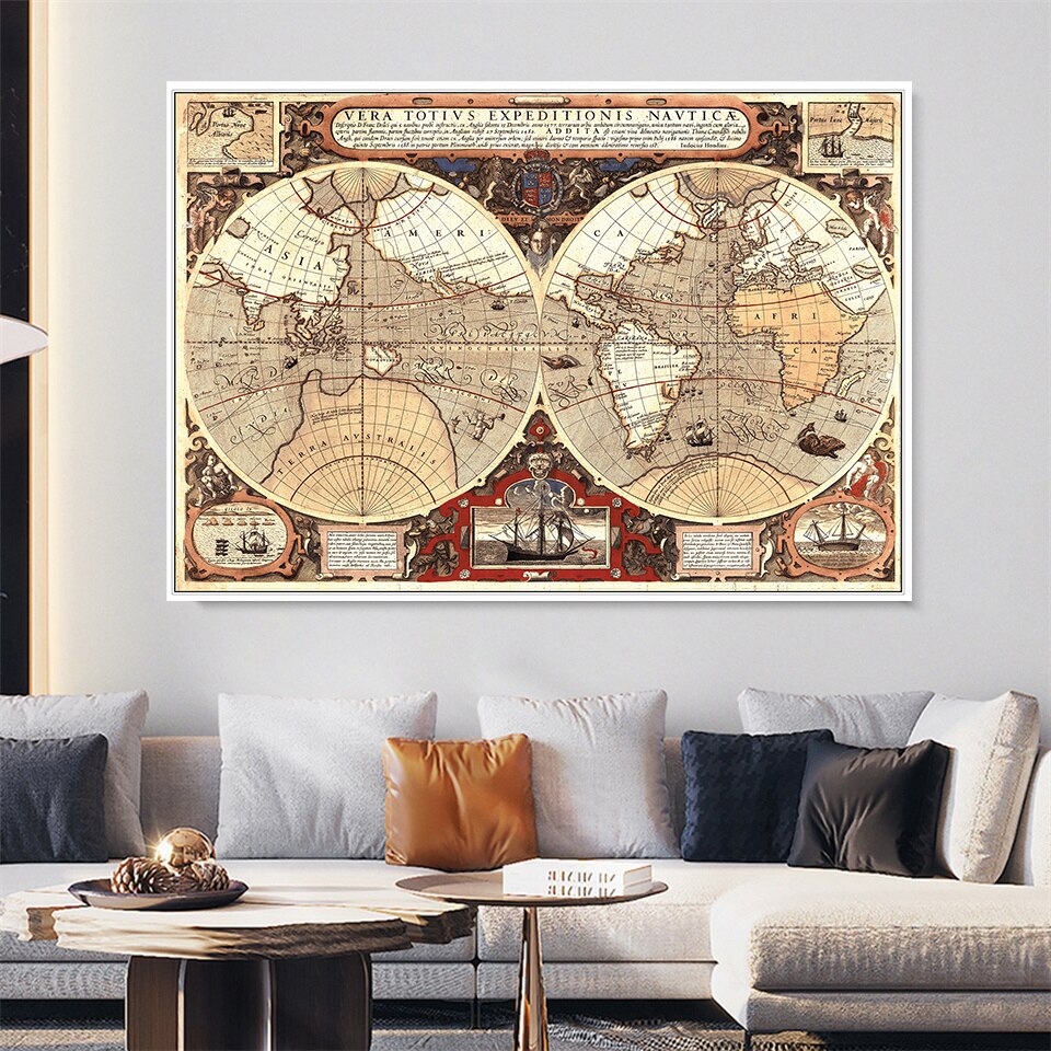 150x100cm Vintage World Map Large Poster Globe Non... – Grandado